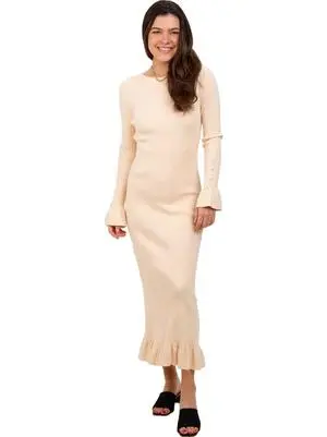 PINKBLUSH Ribbed Knit Bow Back Maternity Maxi Dress - Cream