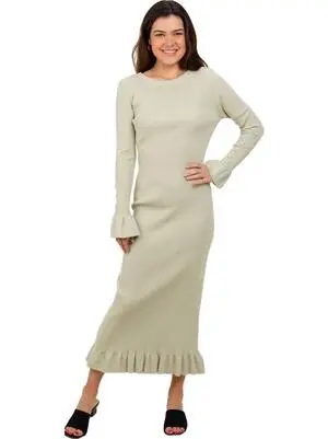 PINKBLUSH Ribbed Knit Bow Back Maternity Maxi Dress - Light Olive
