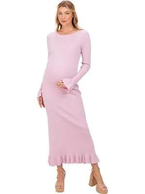 PINKBLUSH Ribbed Knit Bow Back Maxi Dress - Light Pink