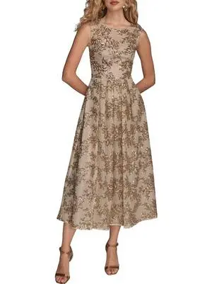 DONNA KARAN NEW YORK Floral Sequin Sleeveless Gown