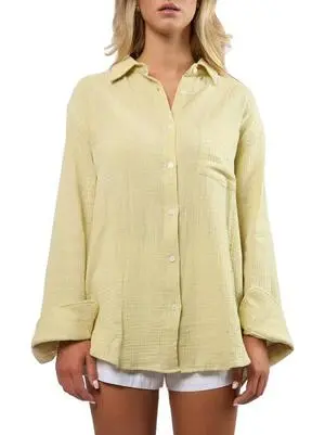 VIENS AVEC MOI Resort Crinkle Cotton Button-up Shirt - Seafoam