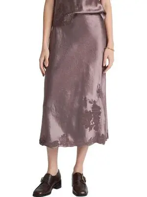 Vince Embroidered Satin Maxi Slip Skirt - Smoky Berry