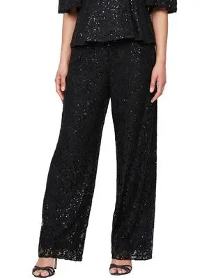 Alex Evenings Sequin Lace Wide Leg Pants - Black