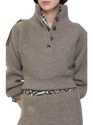 Burberry Wool Half-button Sweater - Beige Melange