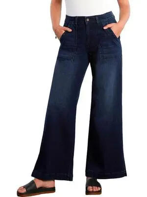HINT OF BLU Jackie Side Slit Wide Leg Jeans - Stitch Blue