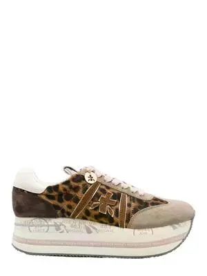 Premiata Leopard Print Platform Sneakers - Brown