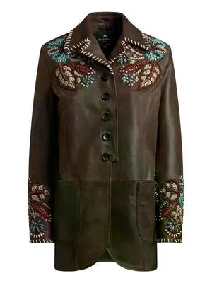ETRO Paisley-Embroidered Leather Jacket