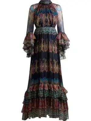 Etro Paisley-print Ruffled Maxi Dress - Blue