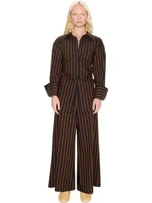SIMONMILLER Toni Cropped Poplin Pant - Black/choco Brown Stripe
