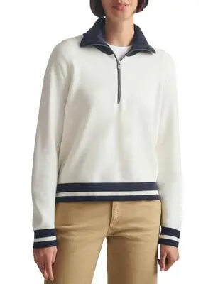 Brooklyn Industries Striped Half-zip Collared Sweater - Antique White