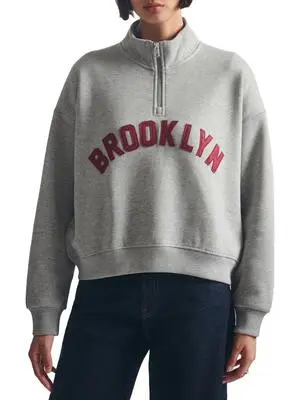 Brooklyn Industries Logo Appliqué Half Zip Sweatshirt - Mid Grey Melange