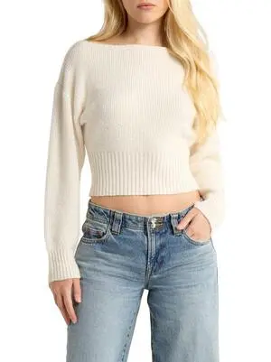 PACSUN Cosette Off-the-shoulder Ribbed Sweater - Ivory