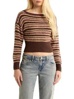 PACSUN Cosette Off-the-shoulder Ribbed Sweater - Stripe