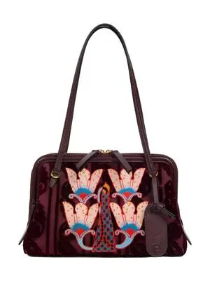 Etro Embroidered Velvet Shoulder Bag - Red