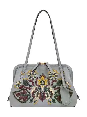 Etro Embroidered Leather Shoulder Bag - Grey