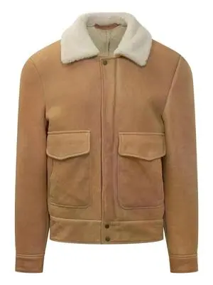 SALVATORE SANTORO Shearling Collar Leather Jacket - Brown