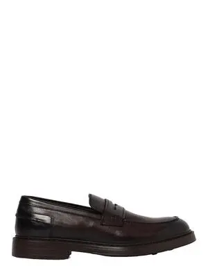 DOUCAL'S Penny Loafers In Smooth Calfskin Leather With Rubber Sole Dark