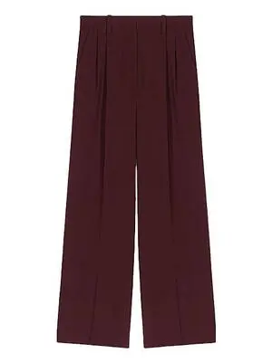 Maje Tailored Wide-leg High-rise Stretch Wool-blend Trousers - Burgundy