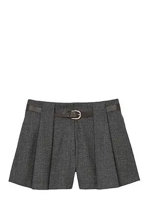 Sandro Belted High-rise Pleated Stretch-woven Shorts - Light Grey