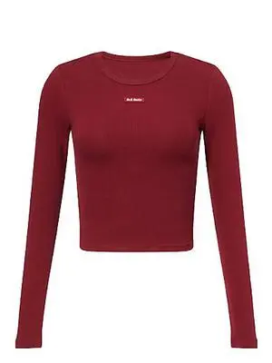 RU & ROCKA Logo-patch Ribbed Cotton Top - Burgundy