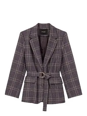 Maje Belted Check Blazer - Grey