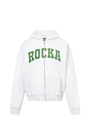 RU & ROCKA Logo-print Jersey Hoodie - Grey Green