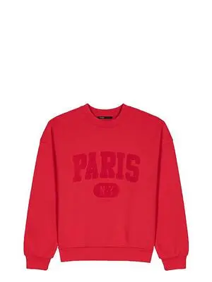 Maje Round-neck Cotton Sweatshirt With 'paris' Graphic - Red