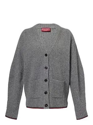 Gucci Oversized Ribbed Wool Knitted Cardigan - Dusty Dark Grey Mc