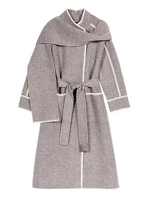 Maje Integrated-scarf Double-faced Wool-blend Coat - Grey/white