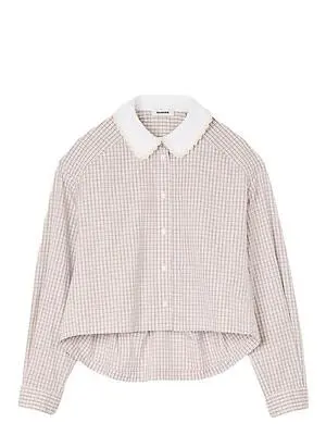 Sandro Pearl-embroidered Collar Checked Shirt - Beige / White