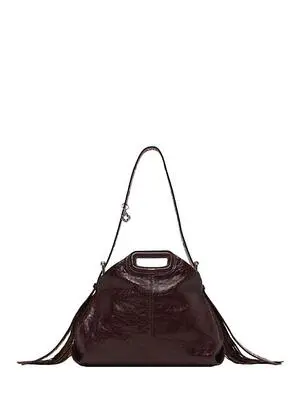 Maje Crackled-leather Shoulder Bag - Dark Brown