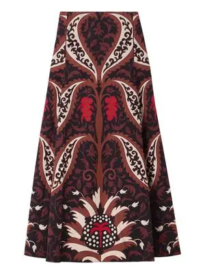 Johanna Ortiz Printed Recycled-twill Midi Skirt - Black