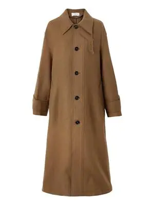 Ami AMI PARIS Belted Wool-Gabardine Coat Dark Brown