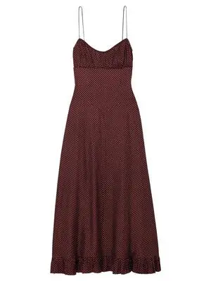 DÔEN Rosaria Polka-dot Silk-blend Midi Dress - Burgundy
