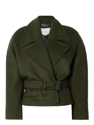 Stella McCartney Cropped Belted Double-Breasted Wool Coat Army Green