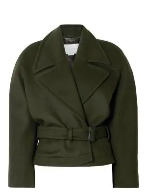 Stella McCartney Cropped Belted Double-breasted Wool Coat - Green