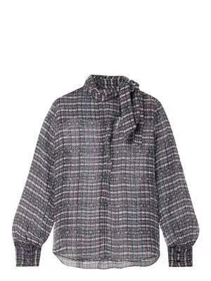 Isabel Marant Geona Tie-neck Checked Blouse - Blue