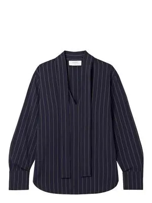 LA LIGNE Striped Crepe Shirt With Bow Detail