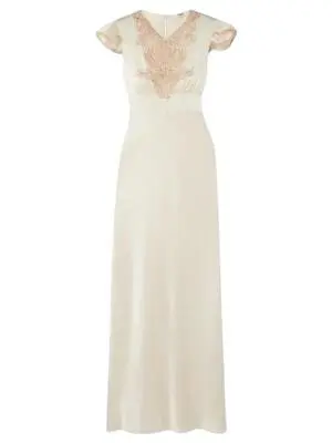 Chloé Corded Lace-trimmed Silk-satin Midi Dress - Cream