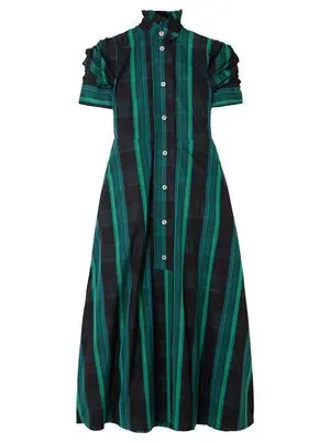 Thierry Colson Venetia Ruffled Gathered Checked Midi Dress - Green