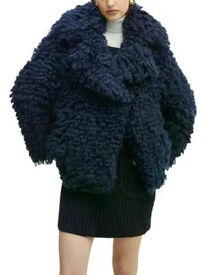 Luisa Spagnoli Bouclé Jacket With Shawl Collar - Blue