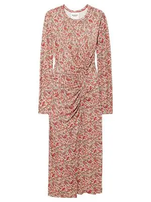 MARANT ETOILE Jelina Gathered Printed Stretch-modal Midi Dress - Red
