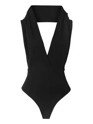 Balmain Hooded Open-back Draped Jersey Bodysuit - Black