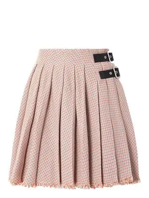 JIL SANDER Belted Pleated Checked Mini Skirt - Multi