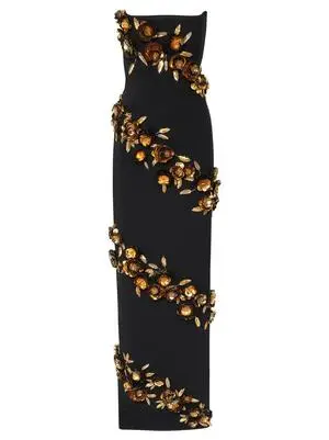 Carolina Herrera 3d Floral Embellished Strapless Gown - Black Multi