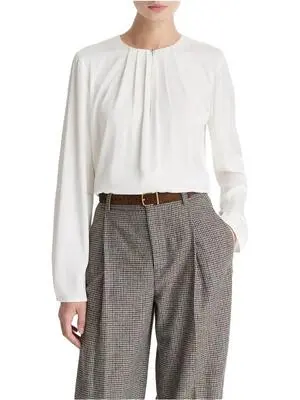 Vince Silk-blend Pleated-neck Blouse - White