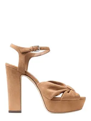 JIMMY CHOO Heloise 120 Suede Platform Sandals Toffee