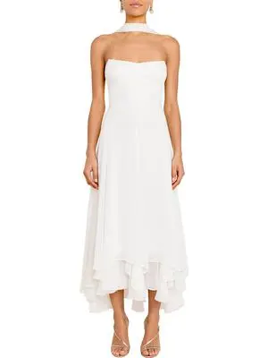 Amanda Uprichard Monterey Strapless Chiffon Midi Dress - Ivory