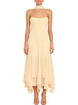 Amanda Uprichard Monterey Midi Dress With Detachable Scarf - Cornsilk