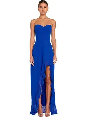 Amanda Uprichard Strapless Maxi Gown With Ruffle Hem - Cobalt